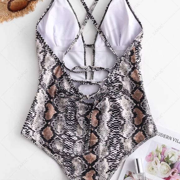 Zaful | Swim | Nwt One Piece Snake Print Bathing Suit | Poshmark